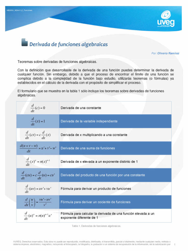 Derivada de Funciones Algebraicas | PDF