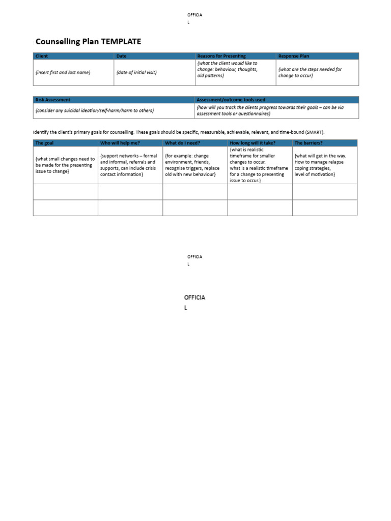 Counselling Plan TEMPLATE | PDF | Goal | Mental Health