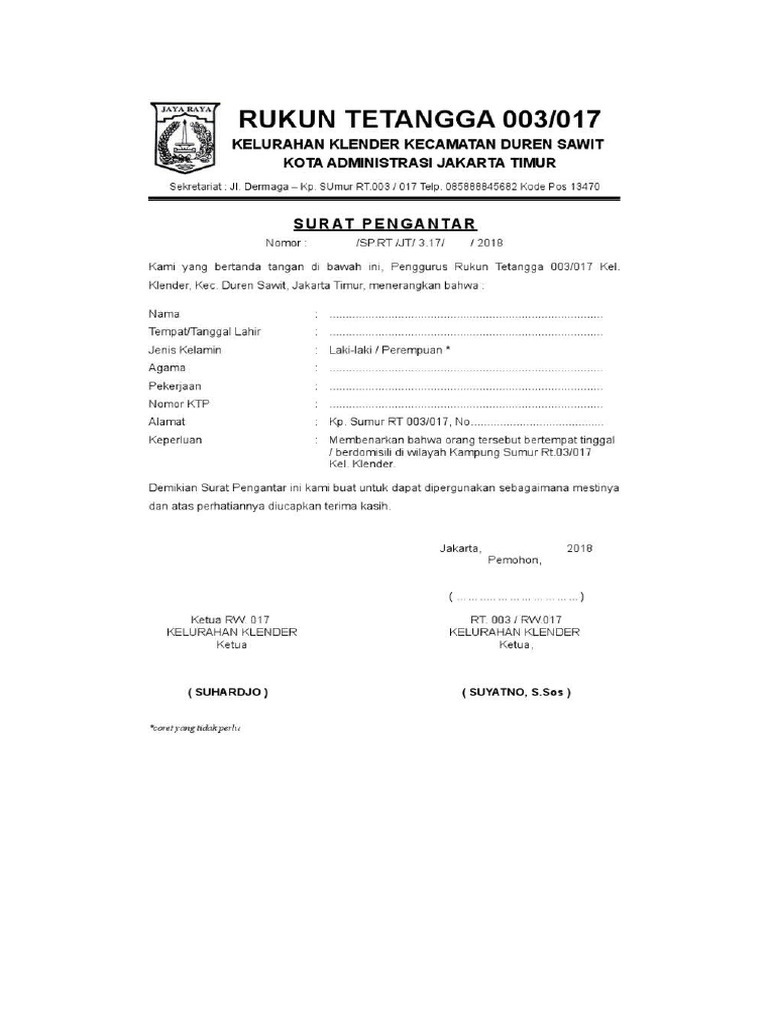 Surat Pengantar RT | PDF