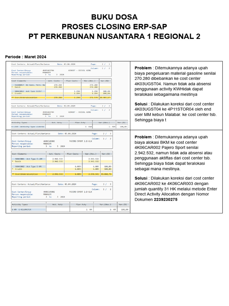 Buku Dosa Proses Closing Erp-Sap | PDF