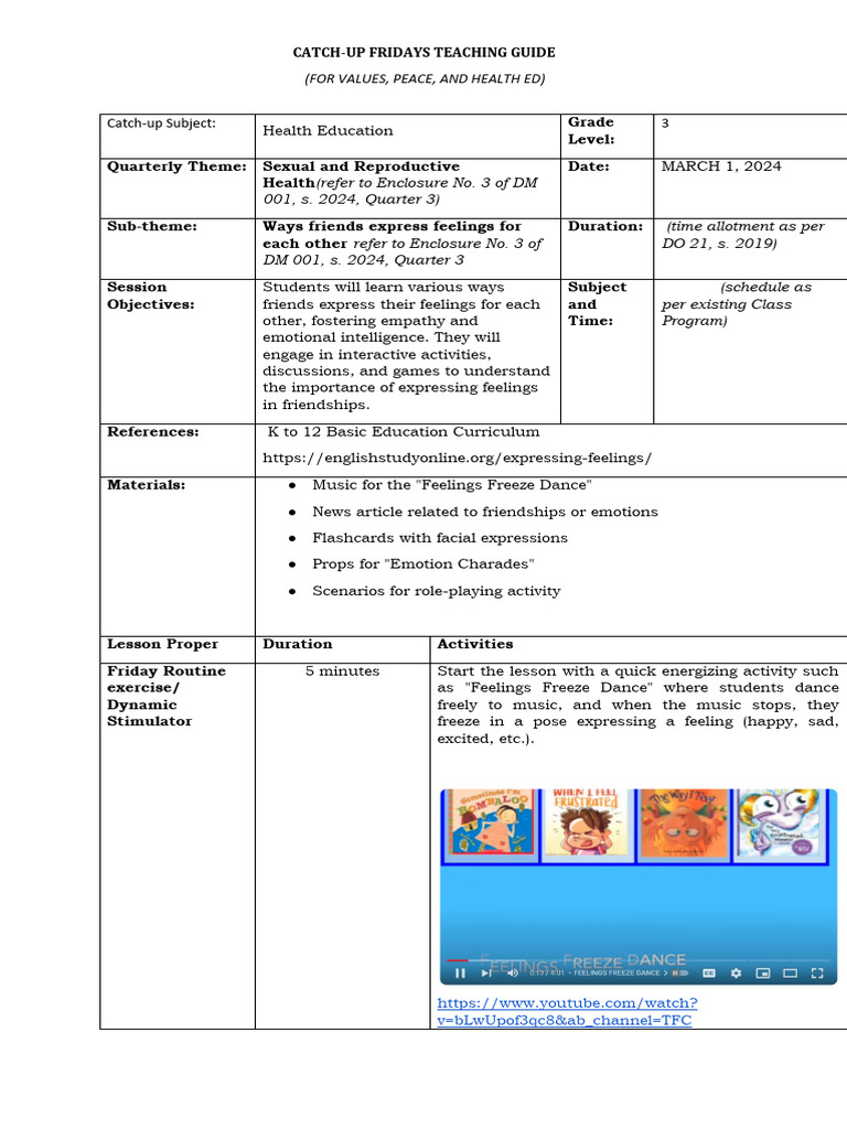 GRADE 3 - Health Ed Catch-Up Plan | PDF | Emotions | Empathy