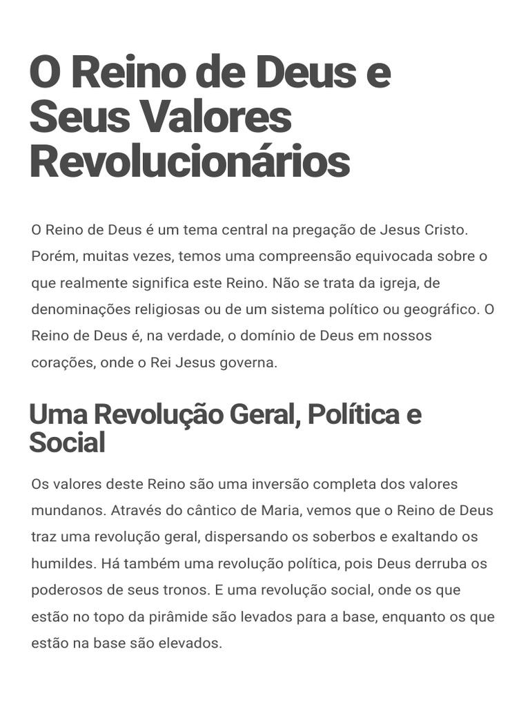 O Reino de Deus e Seus Valores Revolucionários | PDF | O Reino de Deus | Jesus