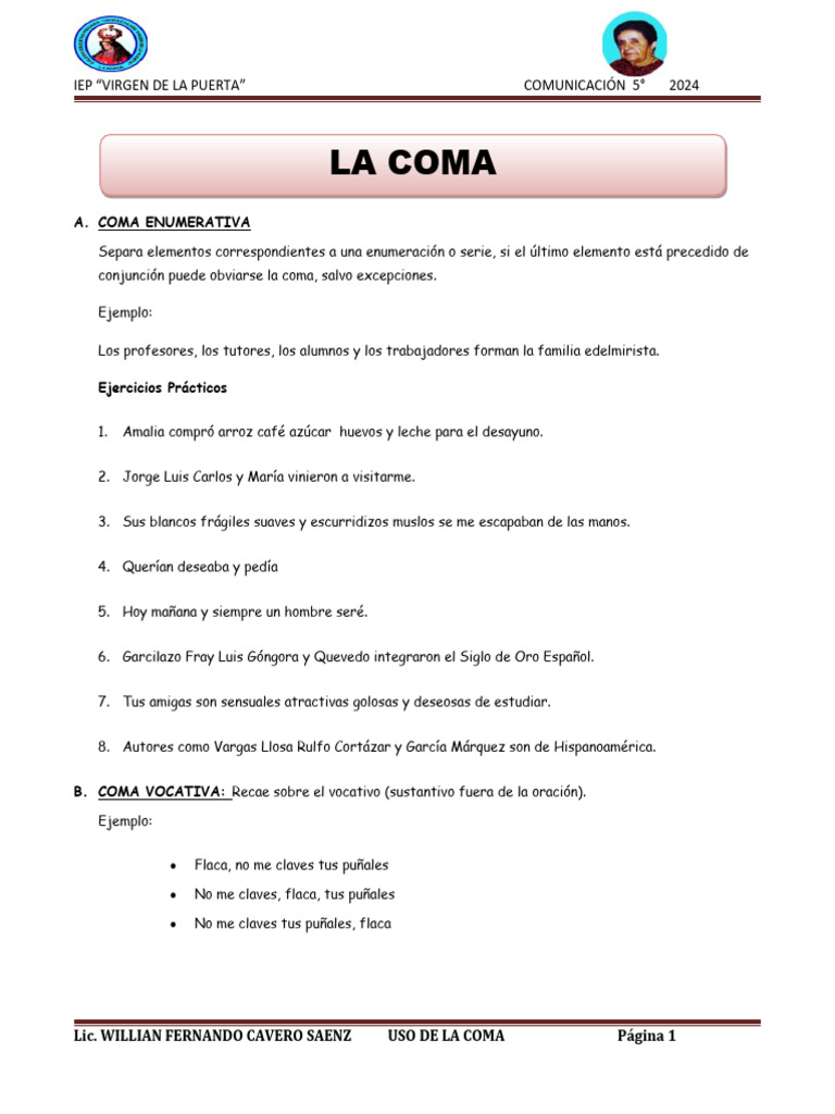 Uso de La Coma | PDF
