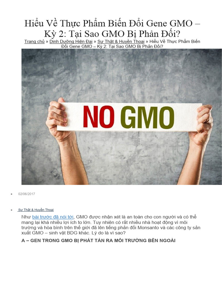 Hiểu Về Thực Phẩm Biến Đổi Gene GMO | PDF