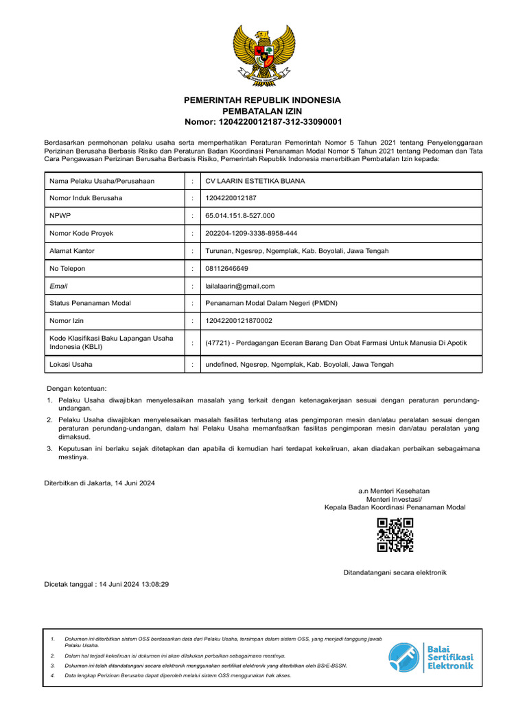 Pembatalan Apotek CV | PDF