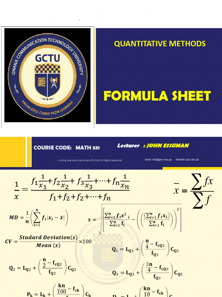 Formula Sheet (Quantitative Methods) | PDF | Statistical Analysis ...