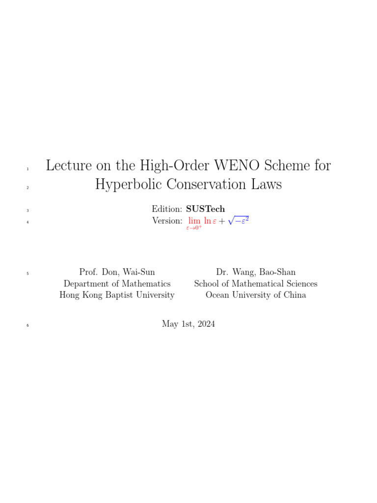 Lecture Note On WENO Schemes | PDF | Nonlinear System | Equations