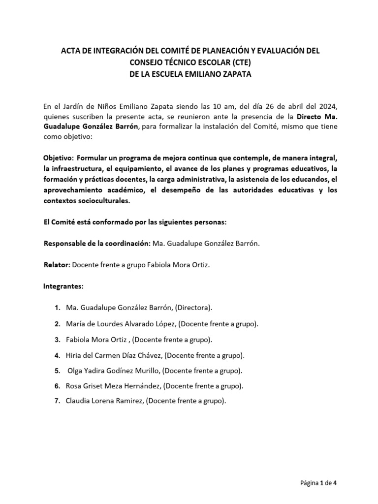 Acta de Integracion Del Comite | PDF | Maestros | Escuelas