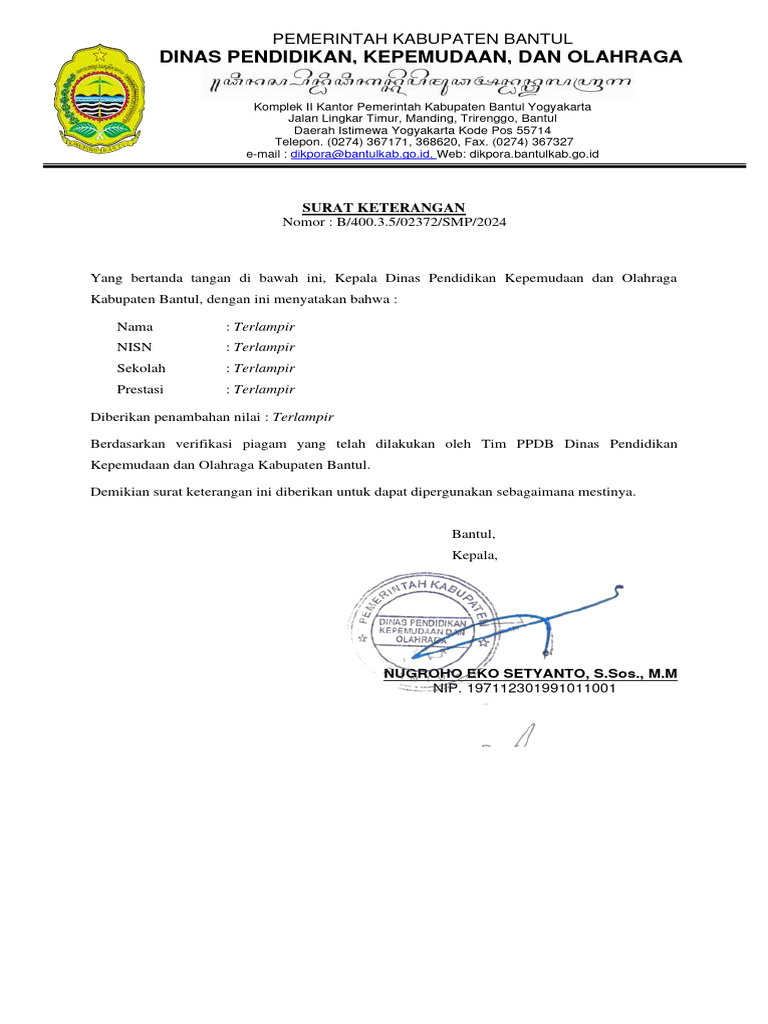 Surat Keterangan Penambahan Nilai OKE 2024 | PDF