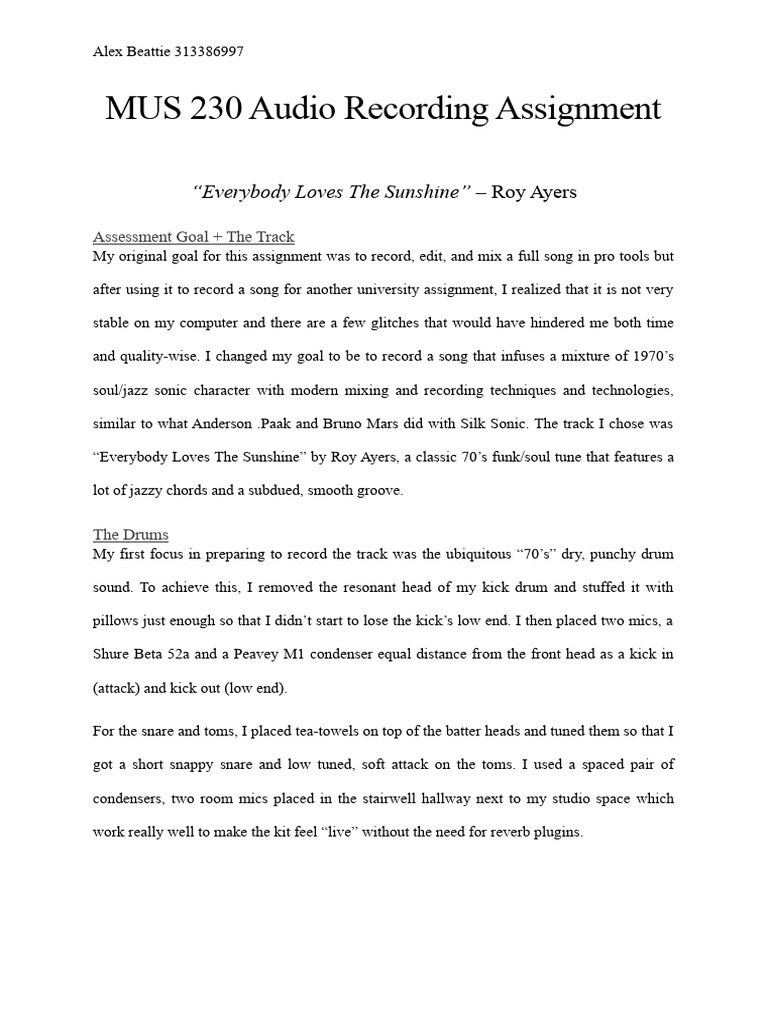 MUS 230 Audio Recording | PDF | Microphone | Sound Technology