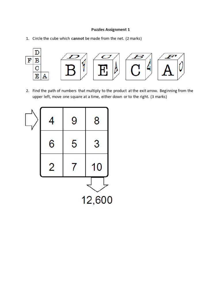 Puzzles Assignment 1 | PDF