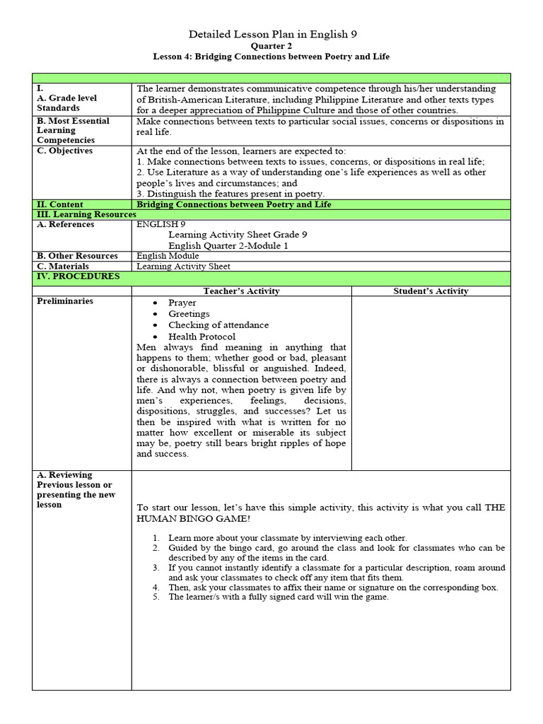Detailed Lesson Plan in English 9 Co2 | Download Free PDF | Learning | Experience