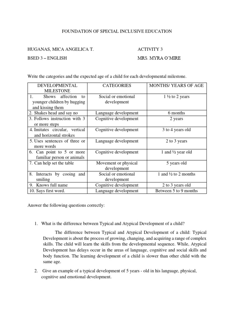 Activity 3 | PDF | Child Development | Language Development