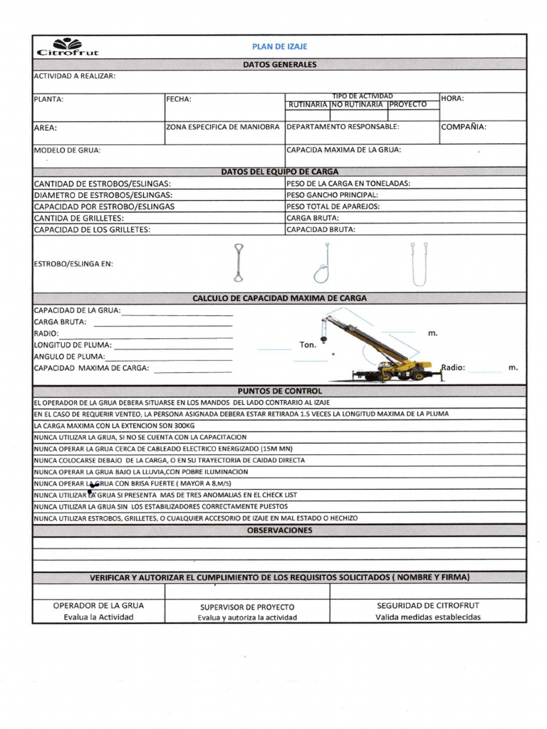 CHECK LIST PLAN DE IZAJE | PDF