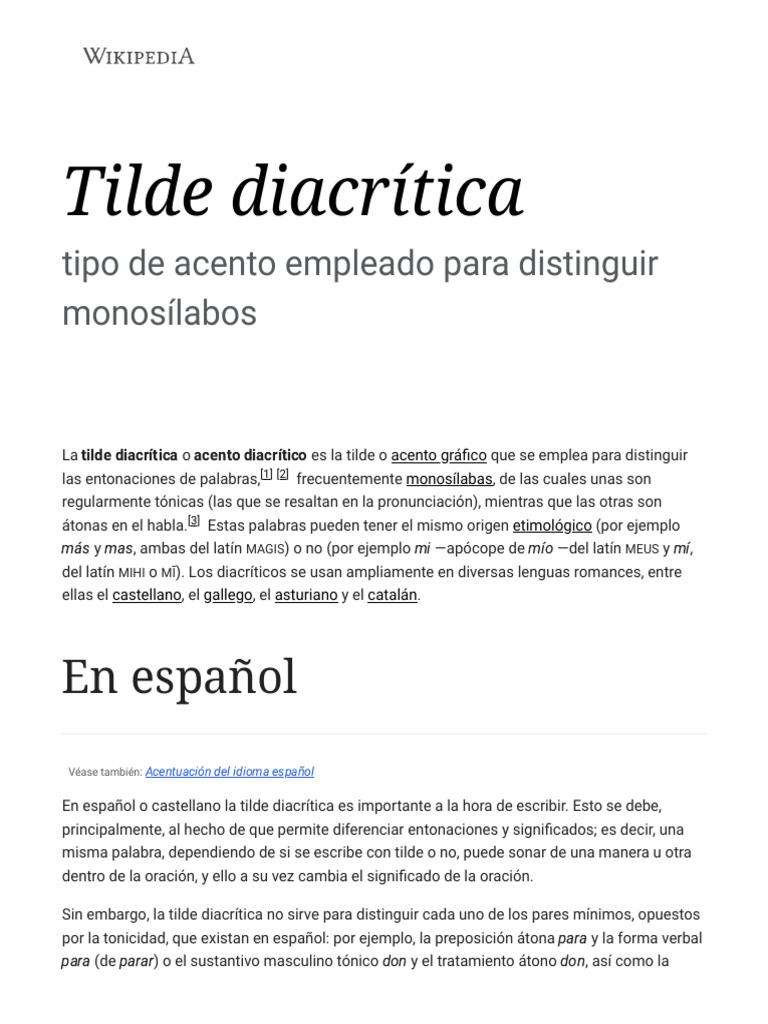 Tilde Diacrítica - Wikipedia, La Enciclopedia Libre | PDF | Adverbio ...