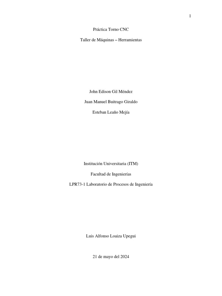 Informe Torno CNC Grupo 2 | PDF | Control numerico | Metalurgia