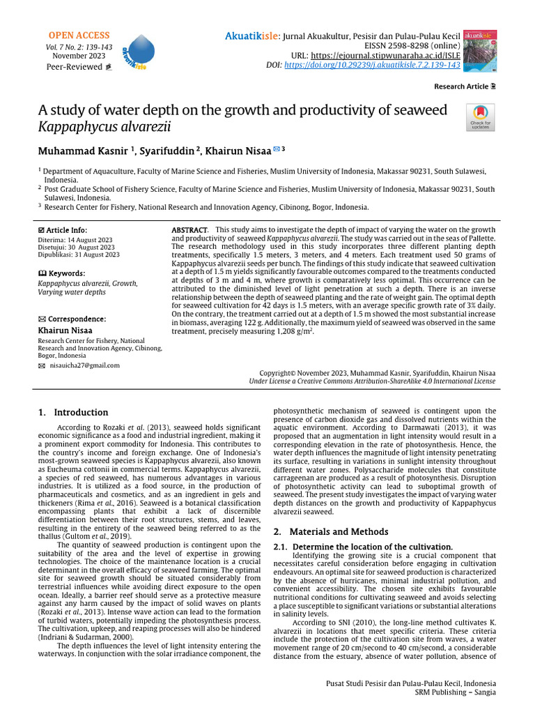 A Study of Water Depth On The Growth and Productiv | PDF | Water ...