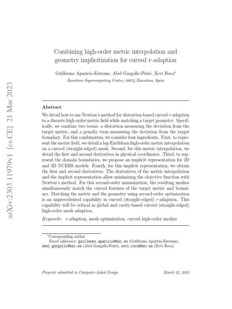 Combining High-Order Metric Interpolation and Geometry Implicitization For Curved R-Adaption ...