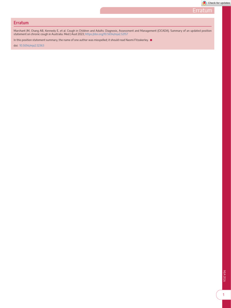Medical Journal of Australia - 2024 - Erratum | PDF