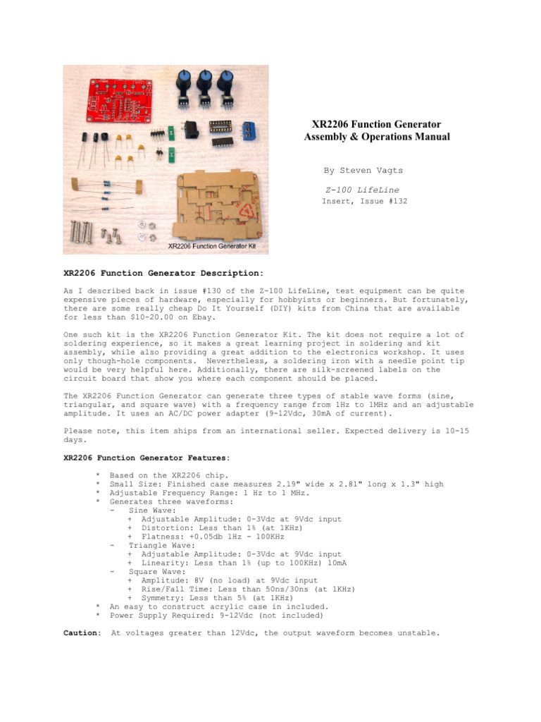 XR2206 Function Gen Manual | PDF | Electronic Oscillator | Amplitude