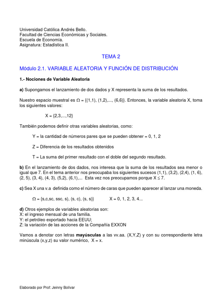 Tema2 Modulo2.1 | PDF | Teoría de probabilidad | Variable aleatoria