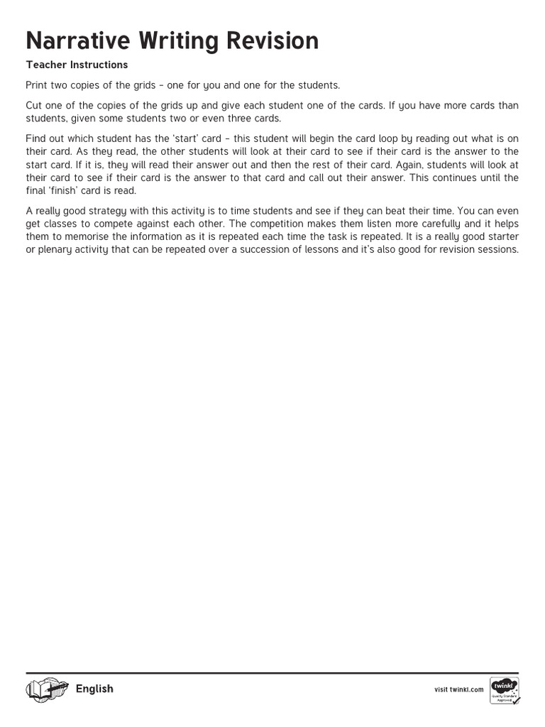 t4 e 1200 Narrative Writing Revision Loop Cards English - Ver - 2 | PDF ...