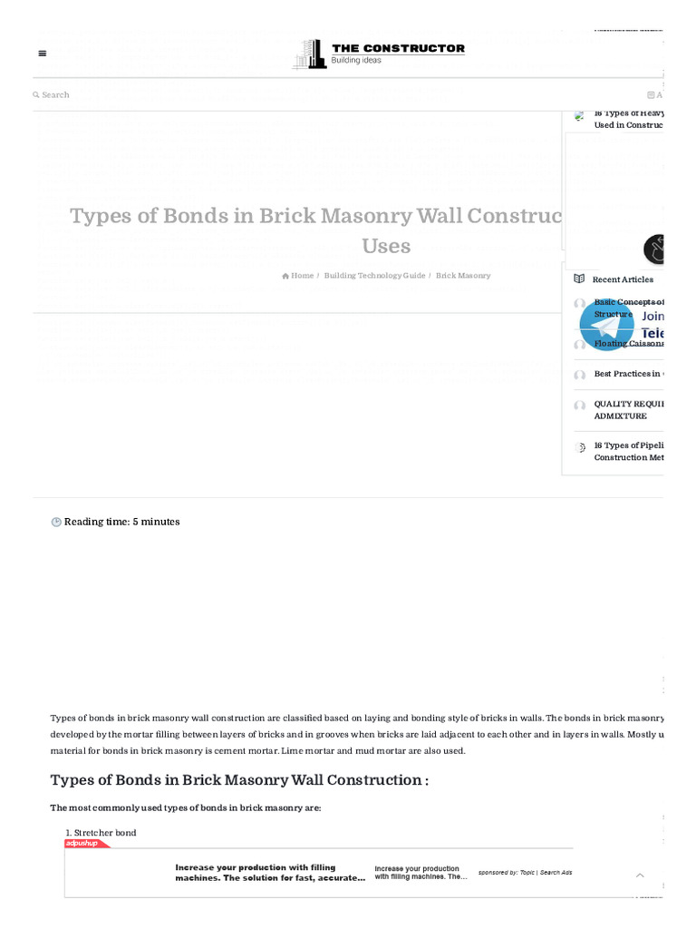 Types of Bonds in Brick Masonry | PDF | Masonry | Concrete