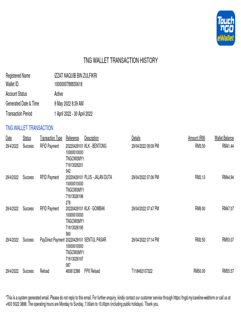 TNG Ewallet Transactions 7 | PDF | Money | Financial Technology