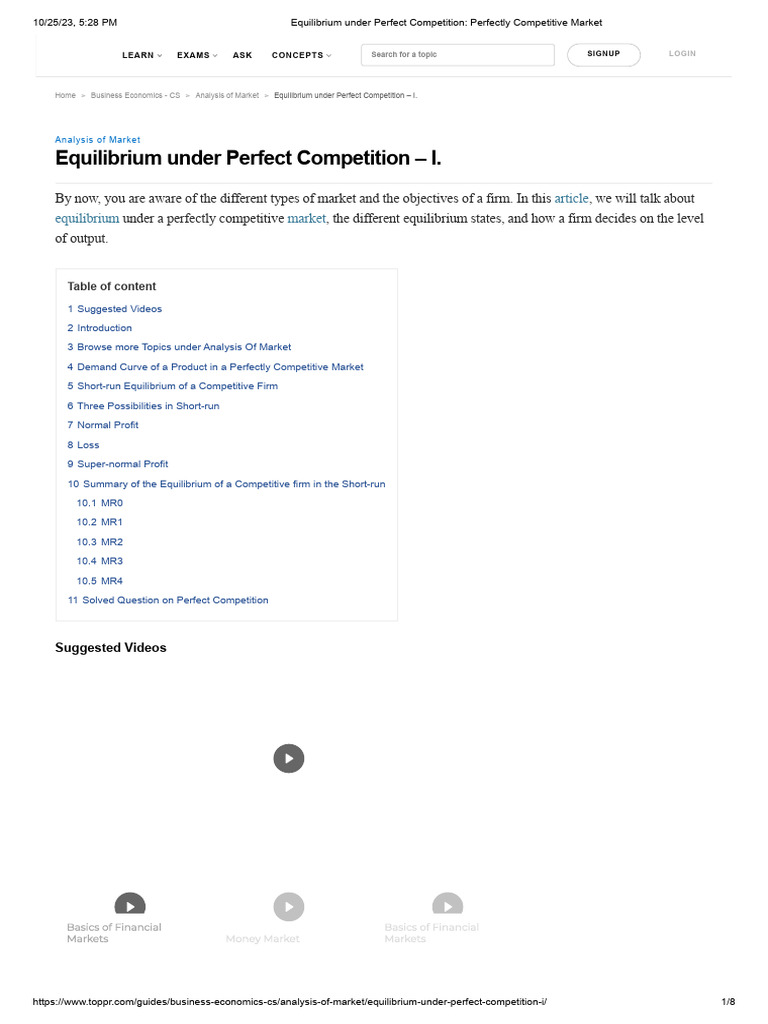 Equilibrium Under Perfect Competition - Perfectly Competitive Market ...