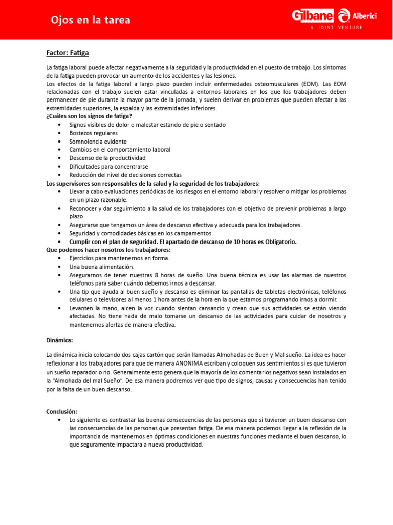 Ojos en La Tarea - Toolbox Fatigue - Week #4 | PDF | Fisiología ...