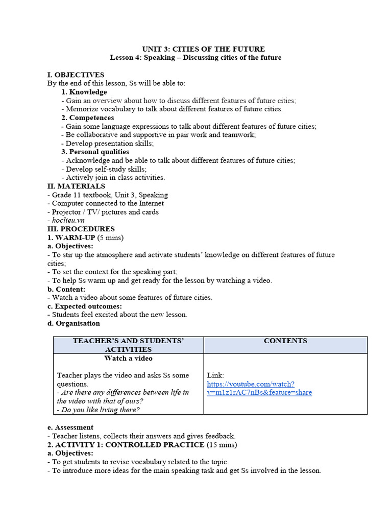 UNIT 3 - Lesson 4 Speaking Garde 11 | PDF | Question | Teachers