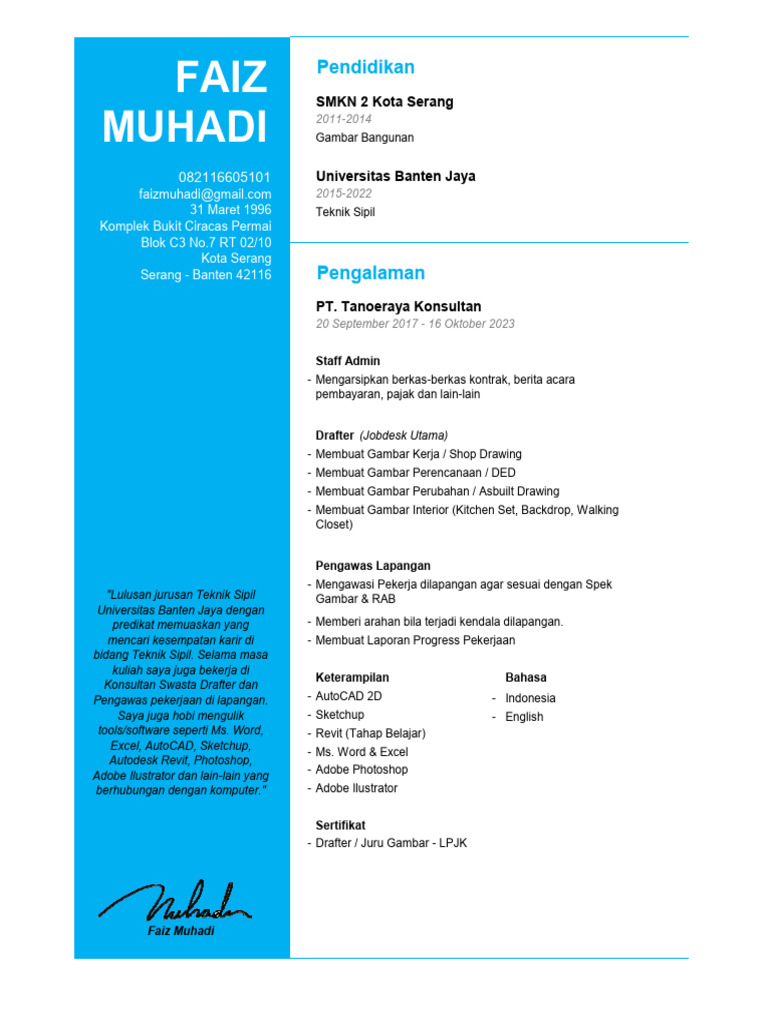 Faiz Muhadi Drafter (Property) Resume | PDF | Seni