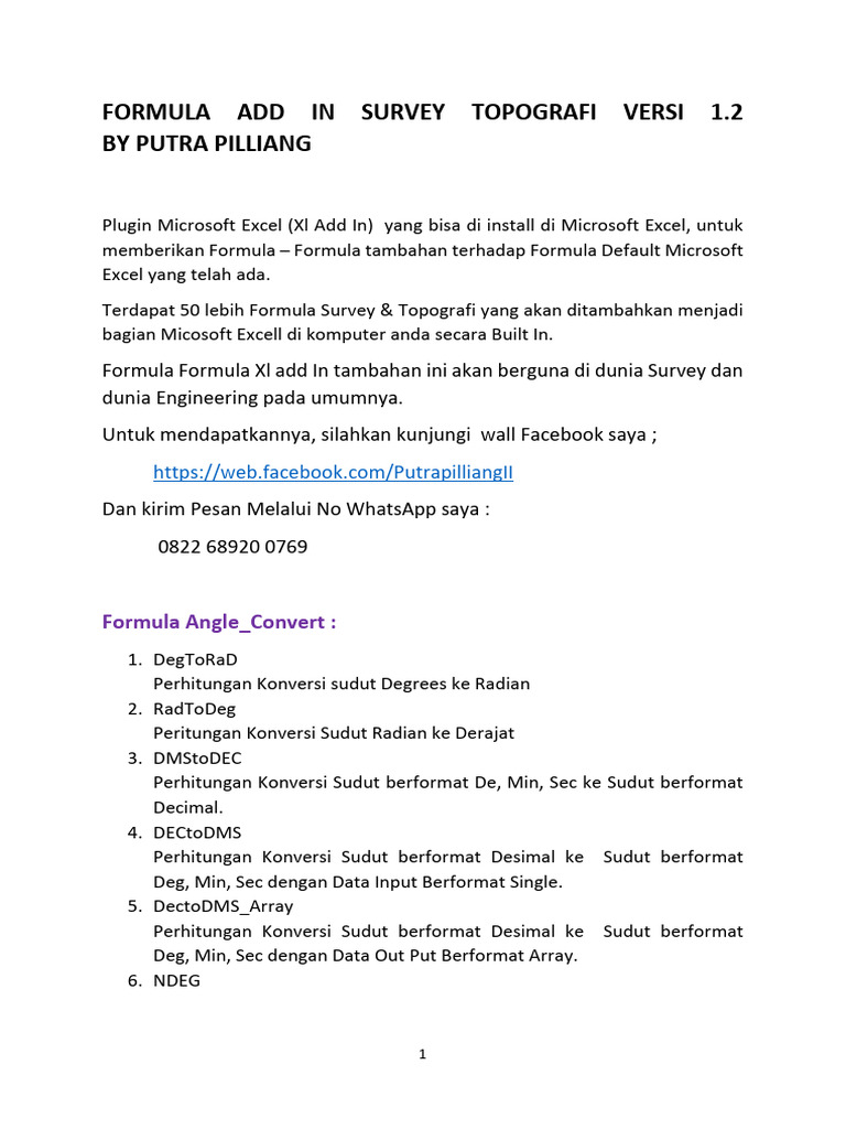 Formula Add in Survey Topografi Versi 1.2 by Putra Pilliang | PDF ...