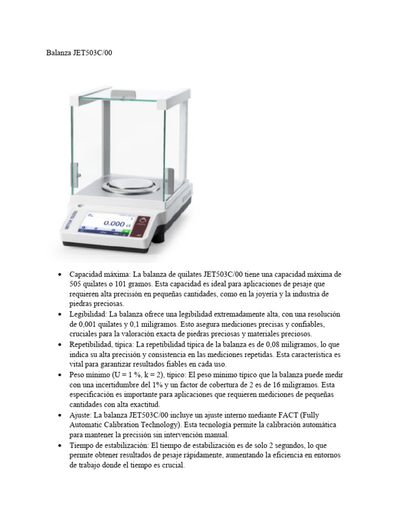 Partes y funciones de la balanza JET503C/00 | PDF | Balanza | Metrología