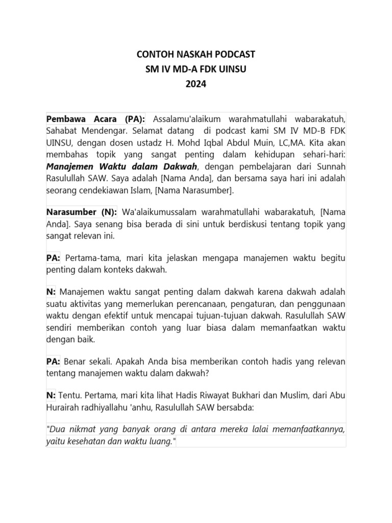Contoh Naskah Podcast MD-B | PDF