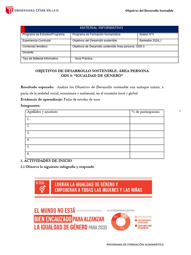 Guía Práctica #05 ODS 2024-1 | PDF | Desarrollo sostenible | Igualdad ...