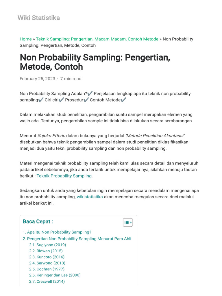 Non Probability Sampling - Pengertian, Metode, Contoh | PDF | Karier ...