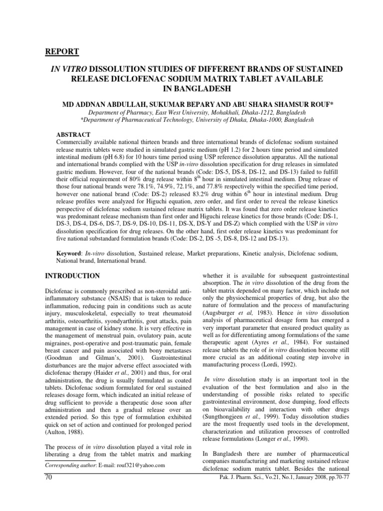 In Vitro Dissolution Studies of Different Brands of Sustained Release ...
