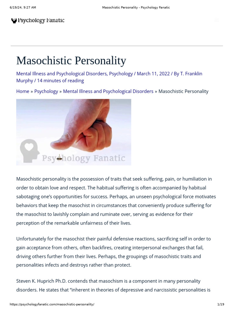 Masochistic Personality - Psychology Fanatic | PDF | Sadomasochism ...