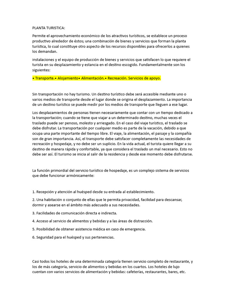 Componentes Clave de la Planta Turística | PDF | Turismo | Hotel