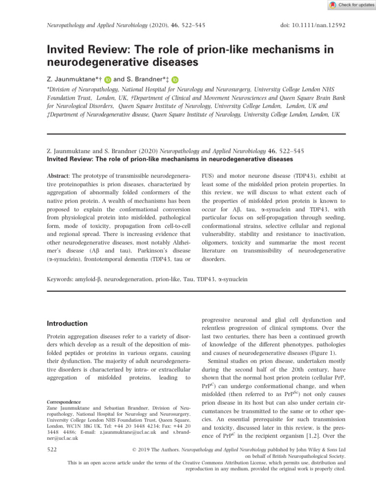 Neuropathology Appl Neurobio - 2019 - Jaunmuktane - Invited Review The Role of Prion Like ...