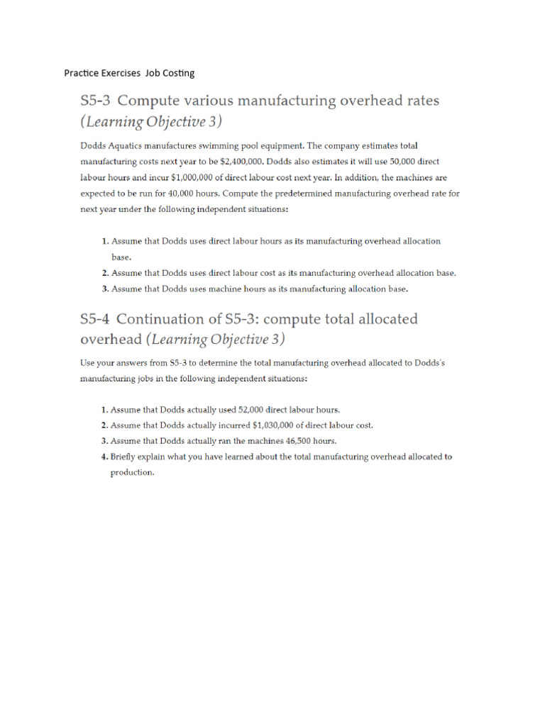 Chapter 3 Practice Exercises Job Costing Pdf Economies Business