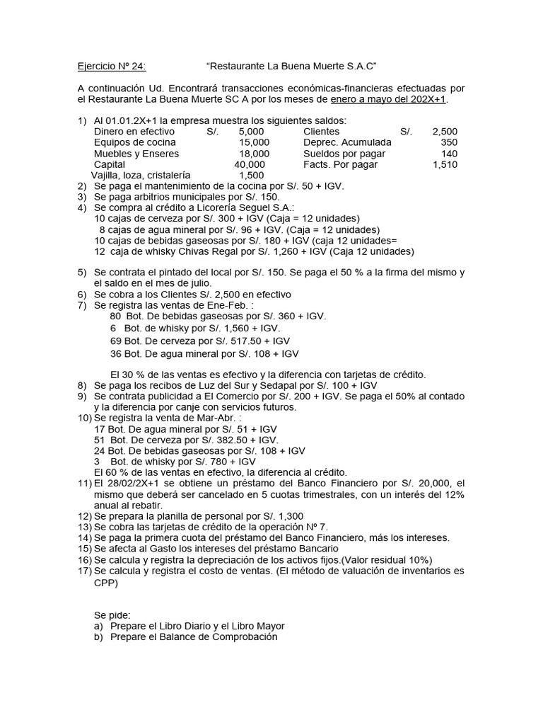 Ejercicio #24 Restaurante La Buena Muerte SAC | PDF | Bancos | Industrias de servicio