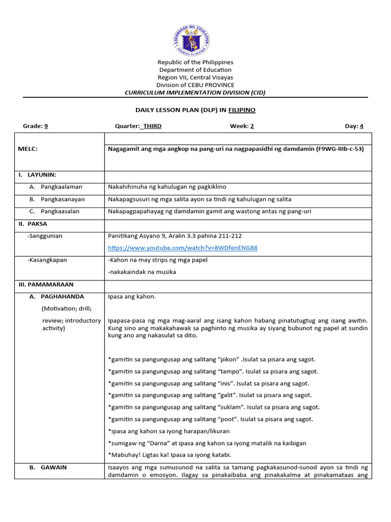 Filipino 9-Week2-Day4 | PDF