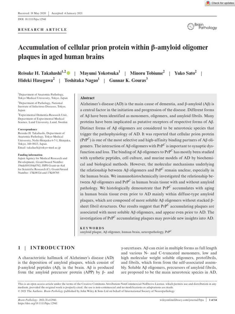 Brain Pathology - 2021 - Takahashi - Accumulation of Cellular Prion Protein Within Amyloid ...