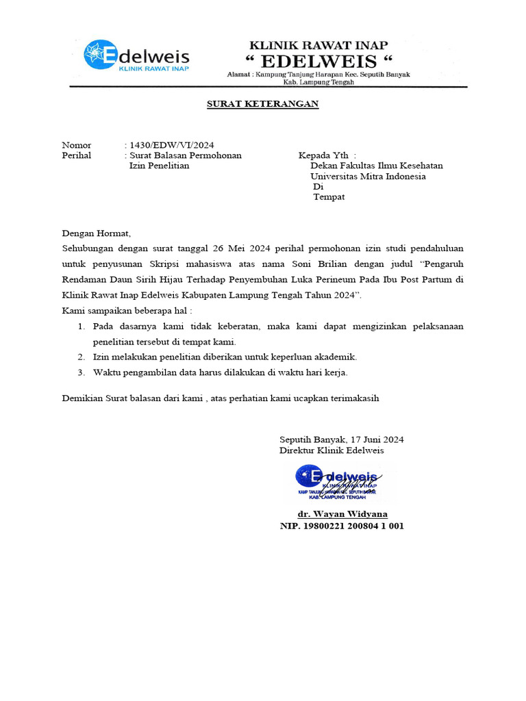 Surat Balasan Penelitian | PDF