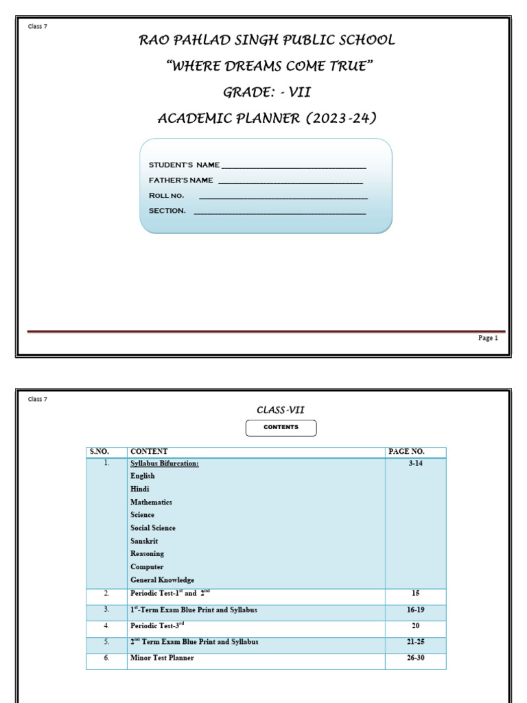 Class 7 Academic Planner 2023-24 | PDF | Triangle | Area