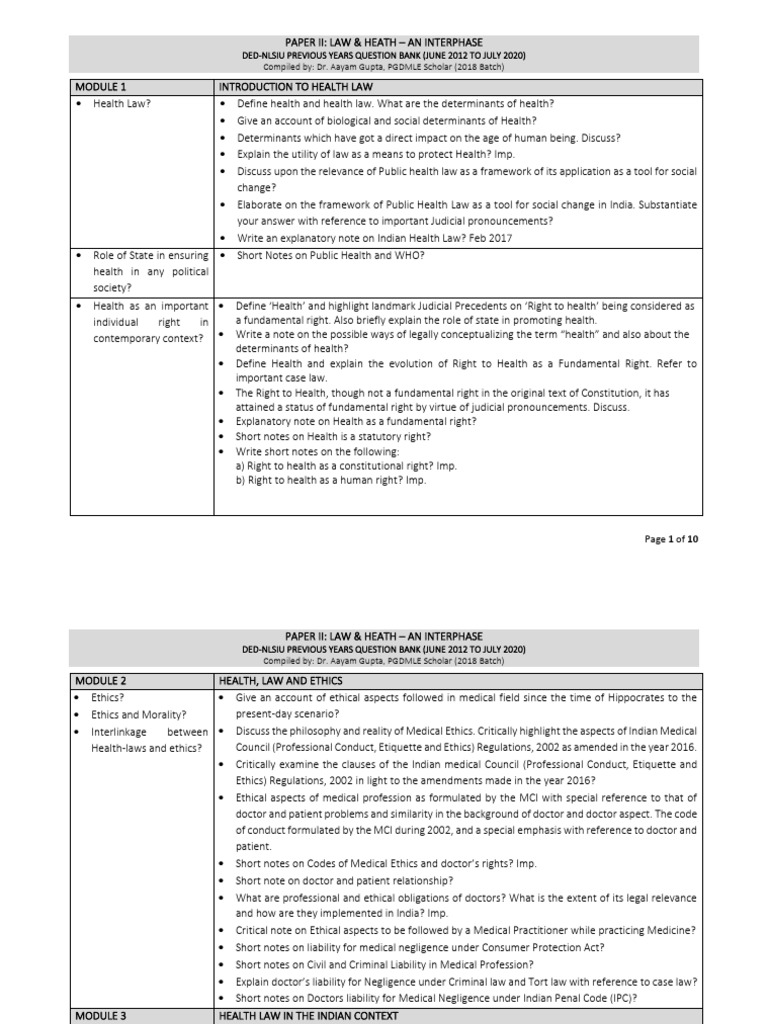 PGD in Medical Law and Ethics Paper 2 | PDF | Medicine | Physician