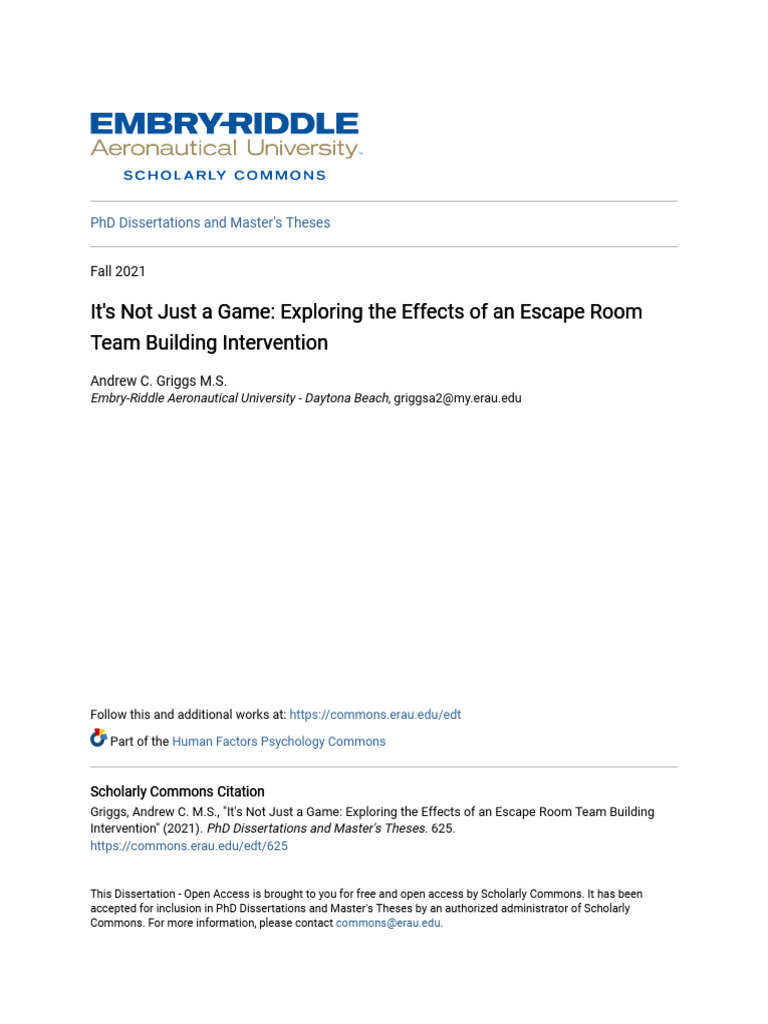 Its Not Just A Game - Exploring The Effects of An Escape Room Tea | PDF ...