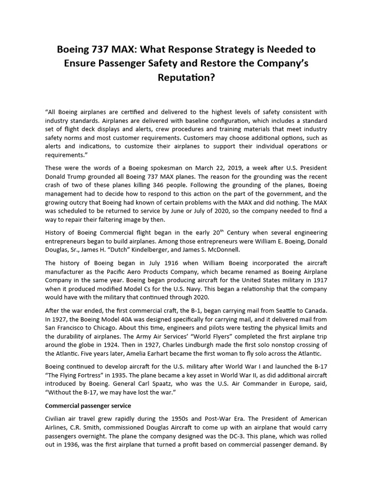 Boeing 737 MAX What Response Strategy is Needed to Ensure Passenger ...